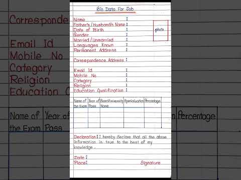 Bio data format for job#biodata #format #job #learnenglish