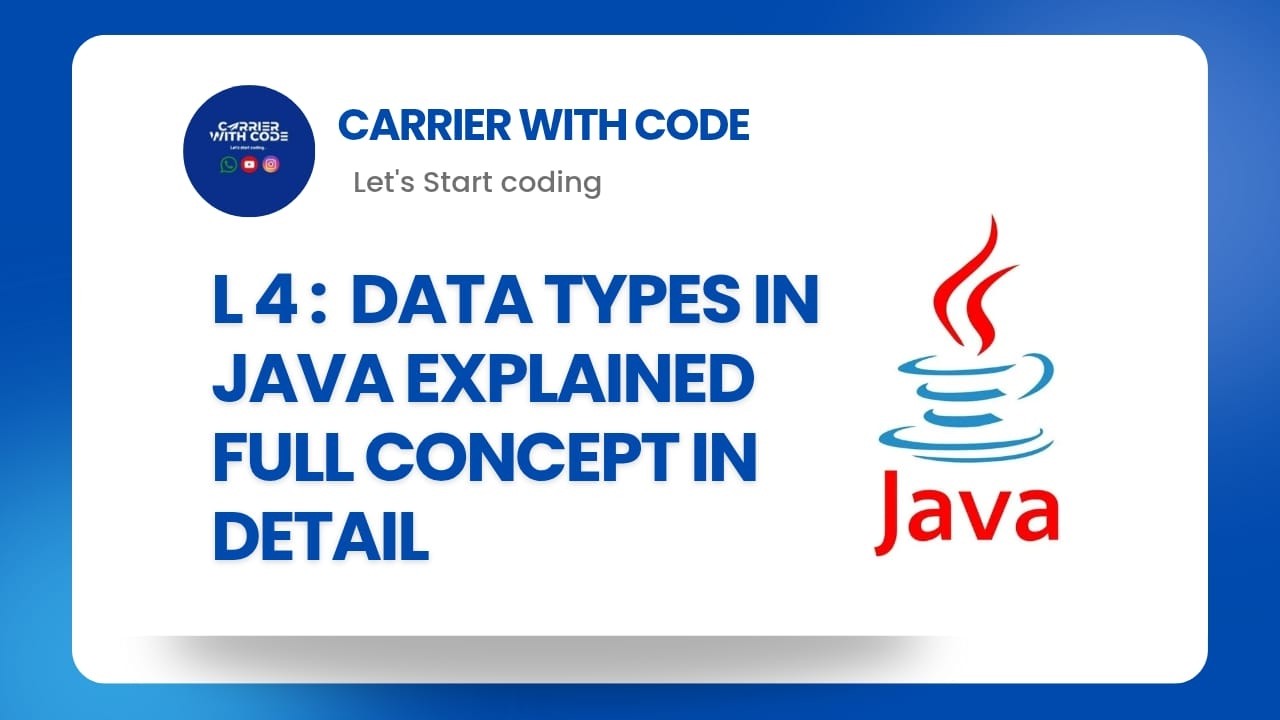 L4: Data Types in Java | Primitive & Non-Primitive | Explained with Examples | CWC