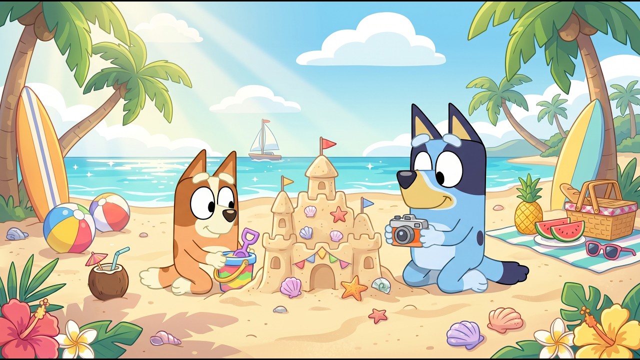 Bluey & Bingo Summer Tropical Sandcastle Day 🏰 Chill Lofi Beats for Study & Work 📸 Sunny Ocean Vibes