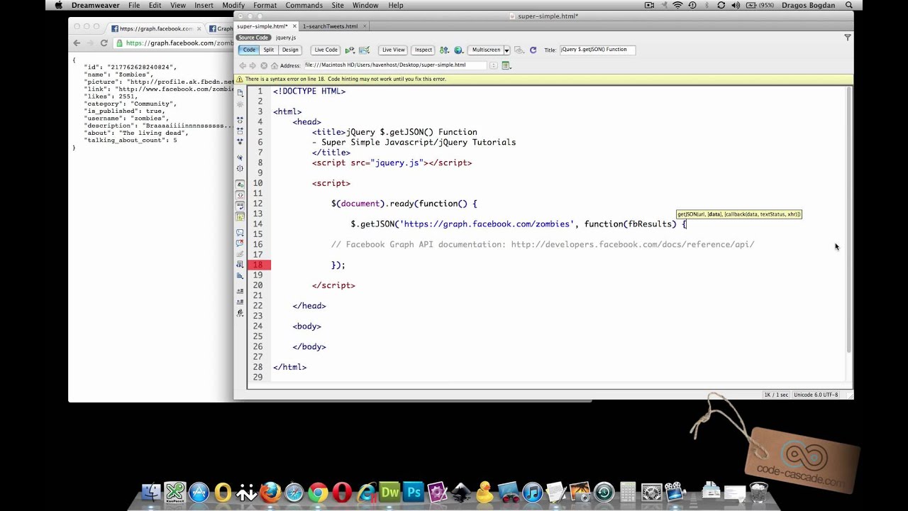 INTRO to jQUERY's .getJSON() FUNCTION - Super Simple Javascript/jQuery Tutorials