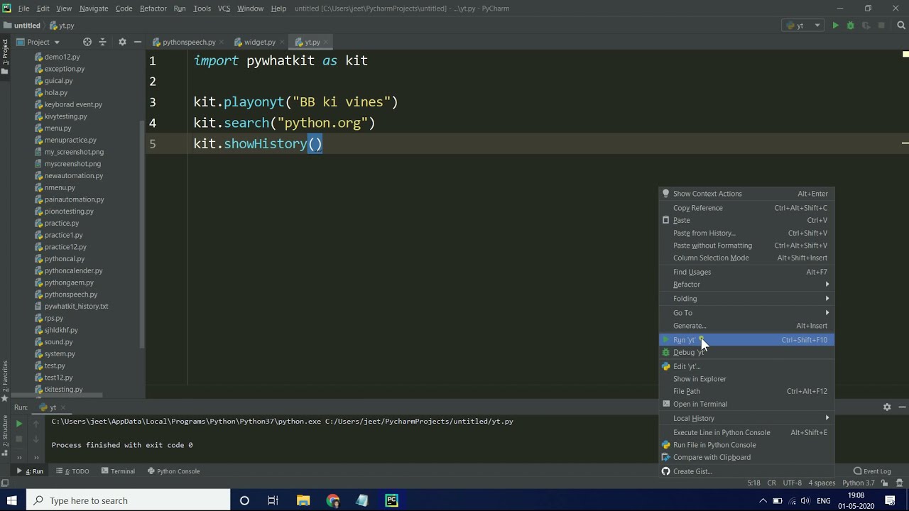 Play YouTube video using Python | Introduction to Pywhatkit