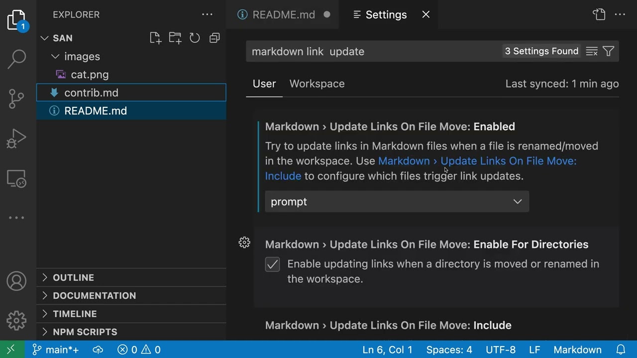 VS Code tips — Markdown automatic link updates