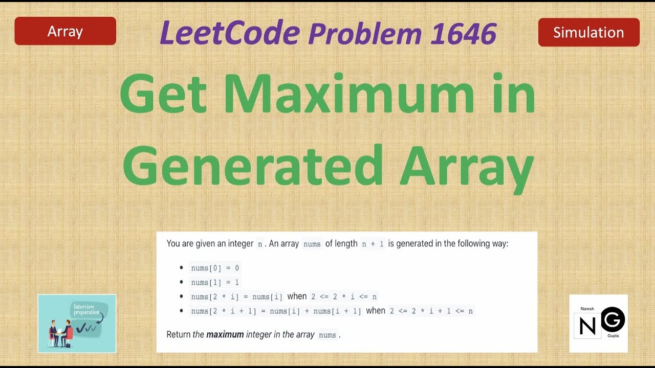 Get Maximum in Generated Array | LeetCode 1646 | Array