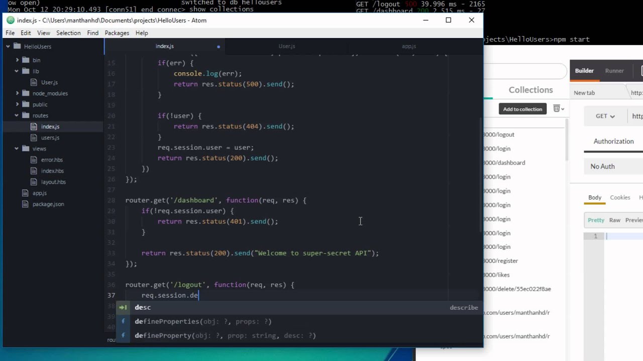 Destroying a session - Node.js Tutorial 19