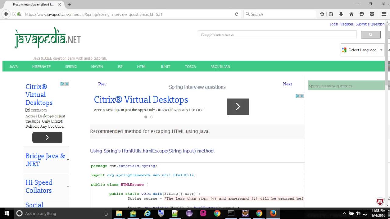 Recommended method for escaping HTML using Java. - javapedia.net