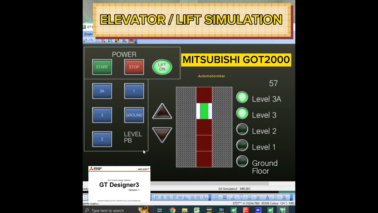 Elevator / Lift Simulation using HMI GOT2000 Mitsubishi #hmi #shorts #elevator #lift #mitsubishi