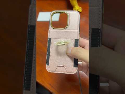 Leather back cover for iPhone 15 pro with card holders on the back.