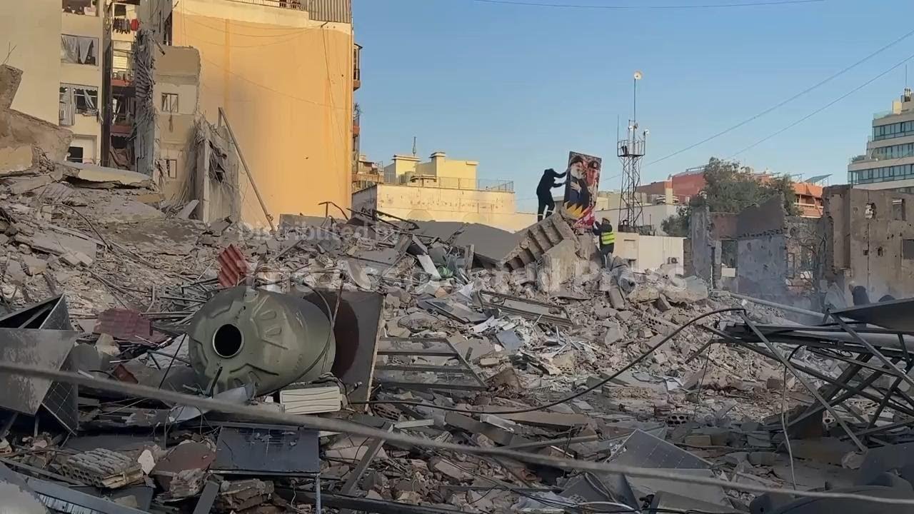 Building reduced to rubble after strike that hit central Beirut