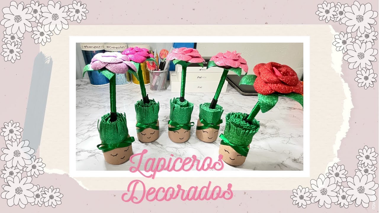 Lapiceros decorados/ flores de foami