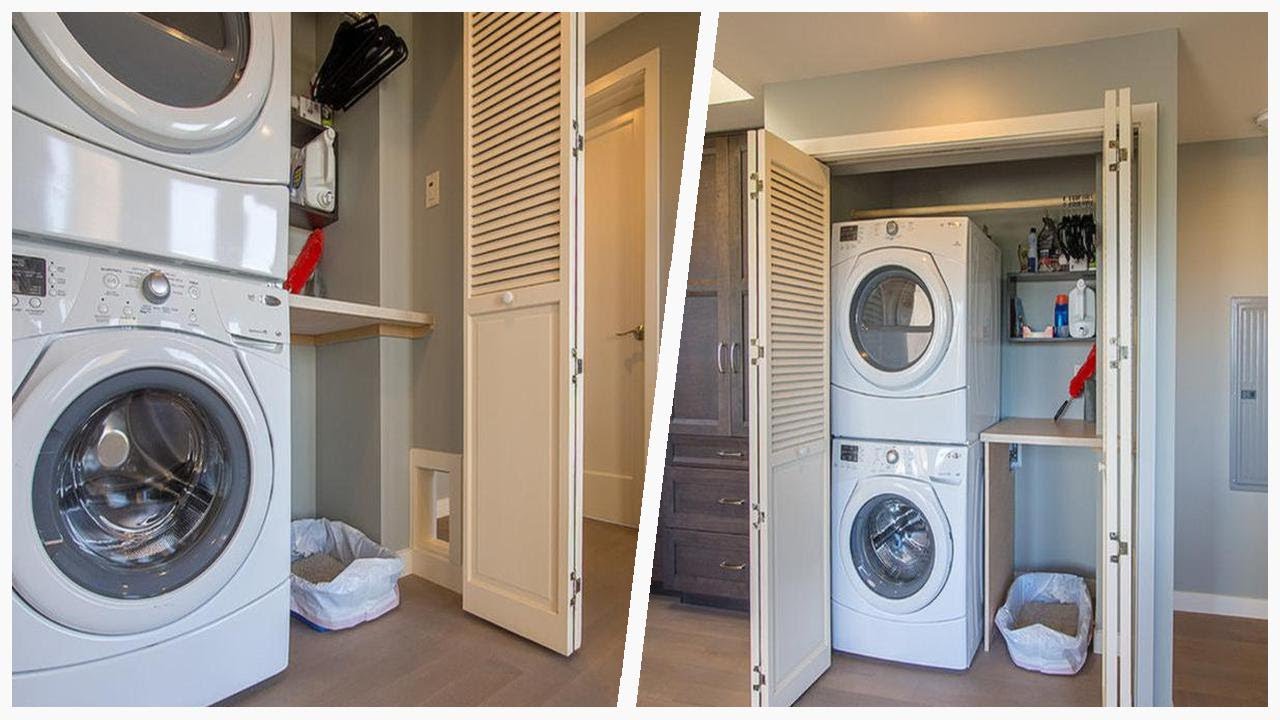 75 Laundry Closet With A Stacked Washer/dryer Design Ideas You'll Love ♡
