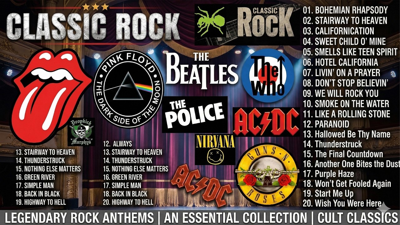 Classic Rock Songs 70's 80's 90's Playlist 🔥 Guns N Roses, Metallica, The Police, Pink Floyd