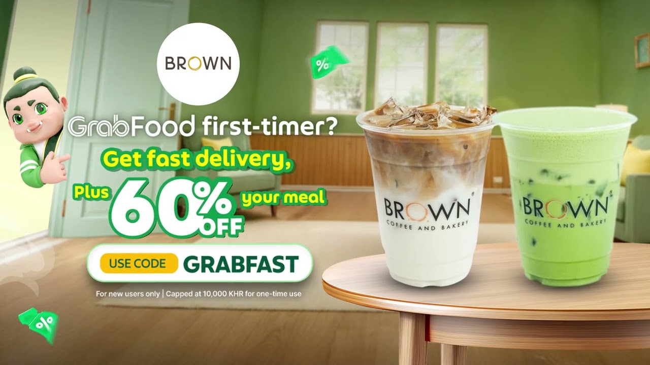 GrabFood First-timer? Get 60% off with BROWN now💚