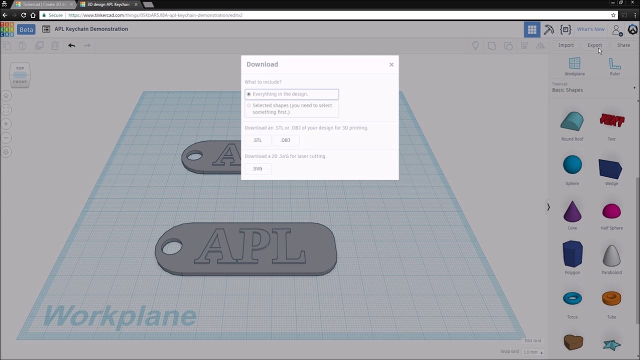 Tinkercad Tutorial 7 - Exporting Objects