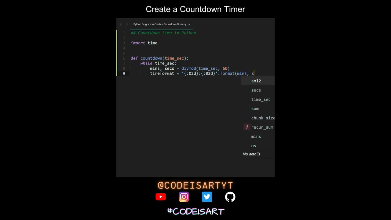 Create a Countdown Timer in Python | Python Examples | Python Coding Tutorial | Python Interview