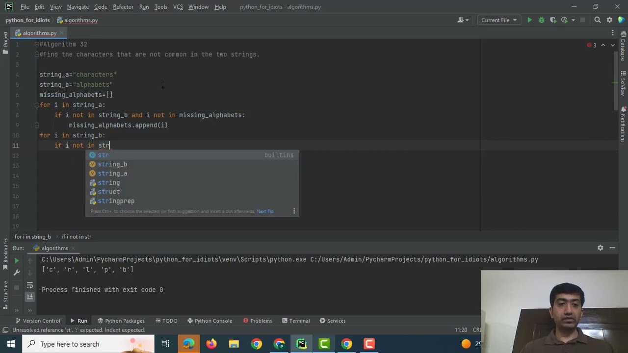 Python Algorithm: Finding Uncommon Characters in Two Strings