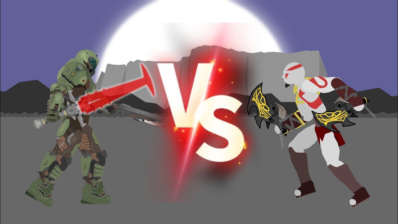 Kratos vs Doom guy stick nodes preview