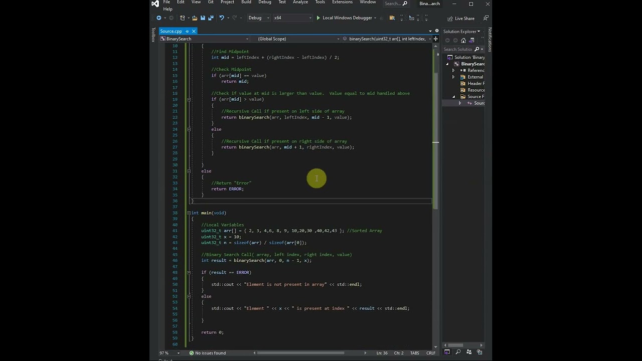 Binarysort-C++/CPP Example . Code Link in Description.