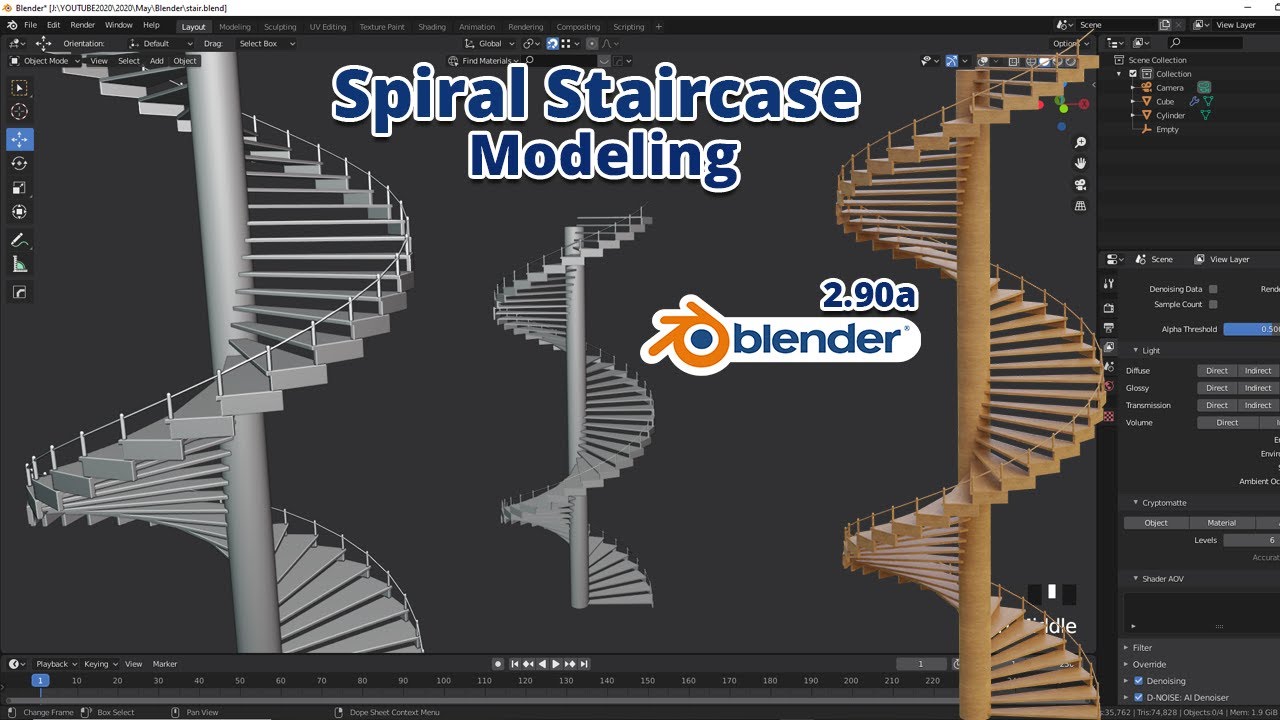 Spiral Staircase Modeling Using Array Modifier || Blender 2.90 Tutorial