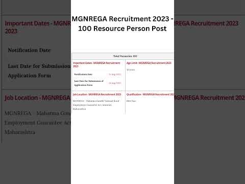 MGNREGA Recruitment 2023 - 100 Resource Person Post