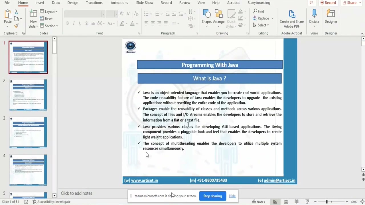 Artiset Programming with Java  Trainer for Corporate Training