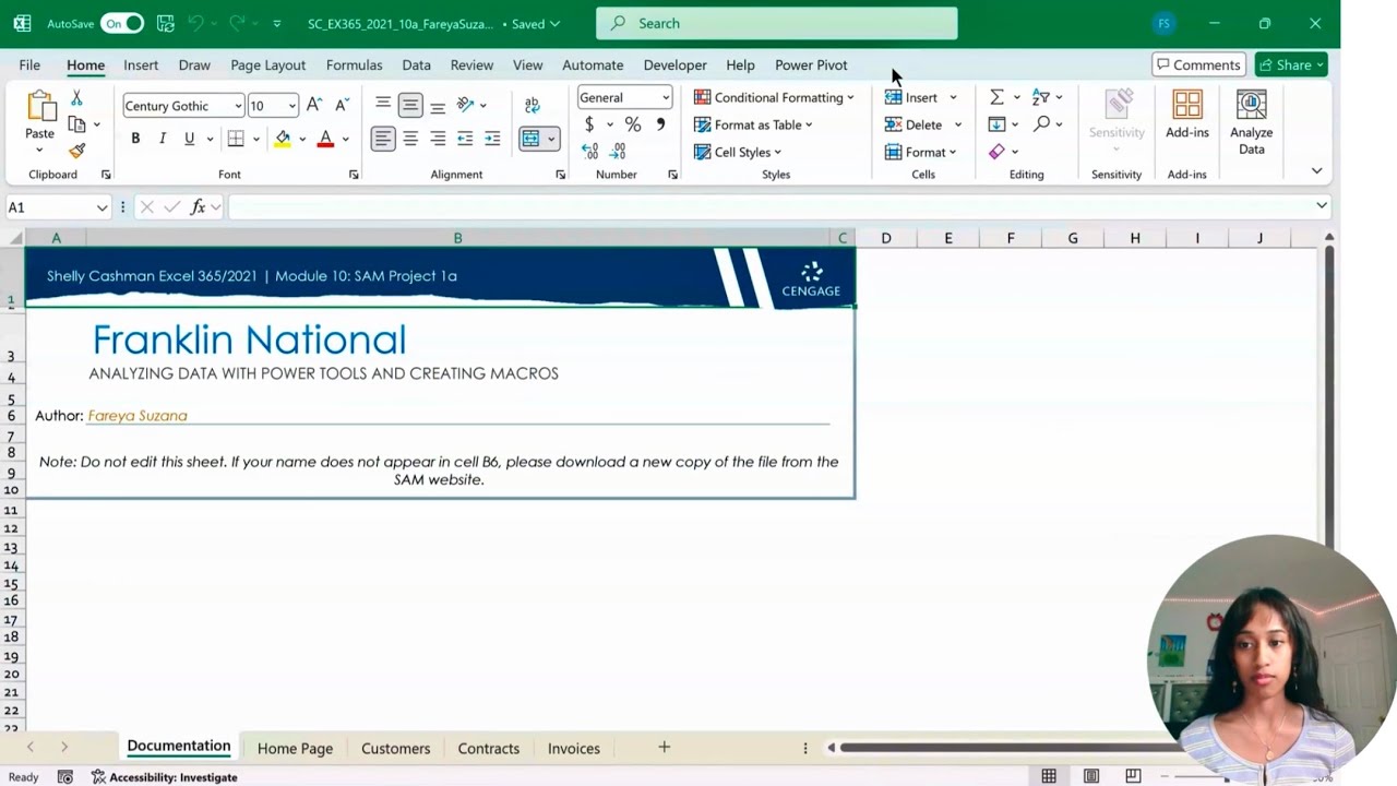 SAM Project 1a Excel Module 10 Data Analysis with Power Tools | Fareya Suzana