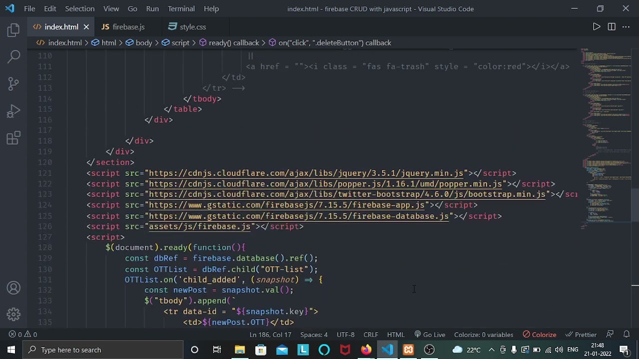 Firebase CRUD with Javascript 2022 (Delete data in firebase).