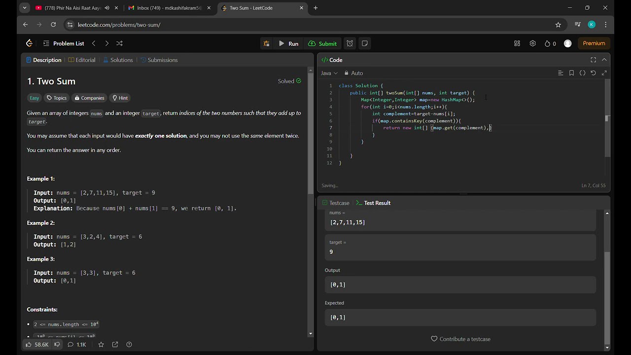 Leetcode Problem-Solving Journey: Tackling Two Sum in Java (No Commentary)