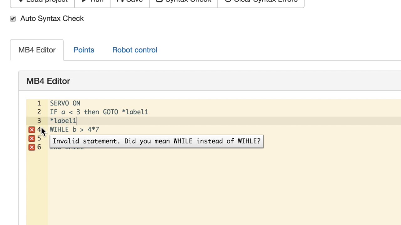 Melfa Basic IV web-based code editor