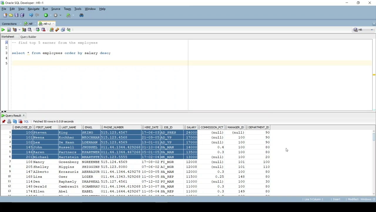 find top 5 earner sql query #overflowstackdeveloper