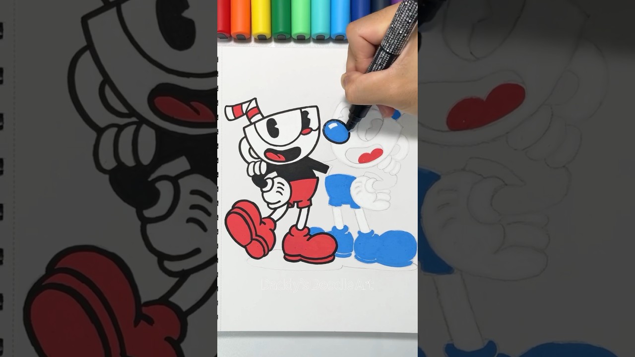Drawing CUPHEAD with Posca Markers! #shorts #cuphead #posca #poscamarkers #drawing