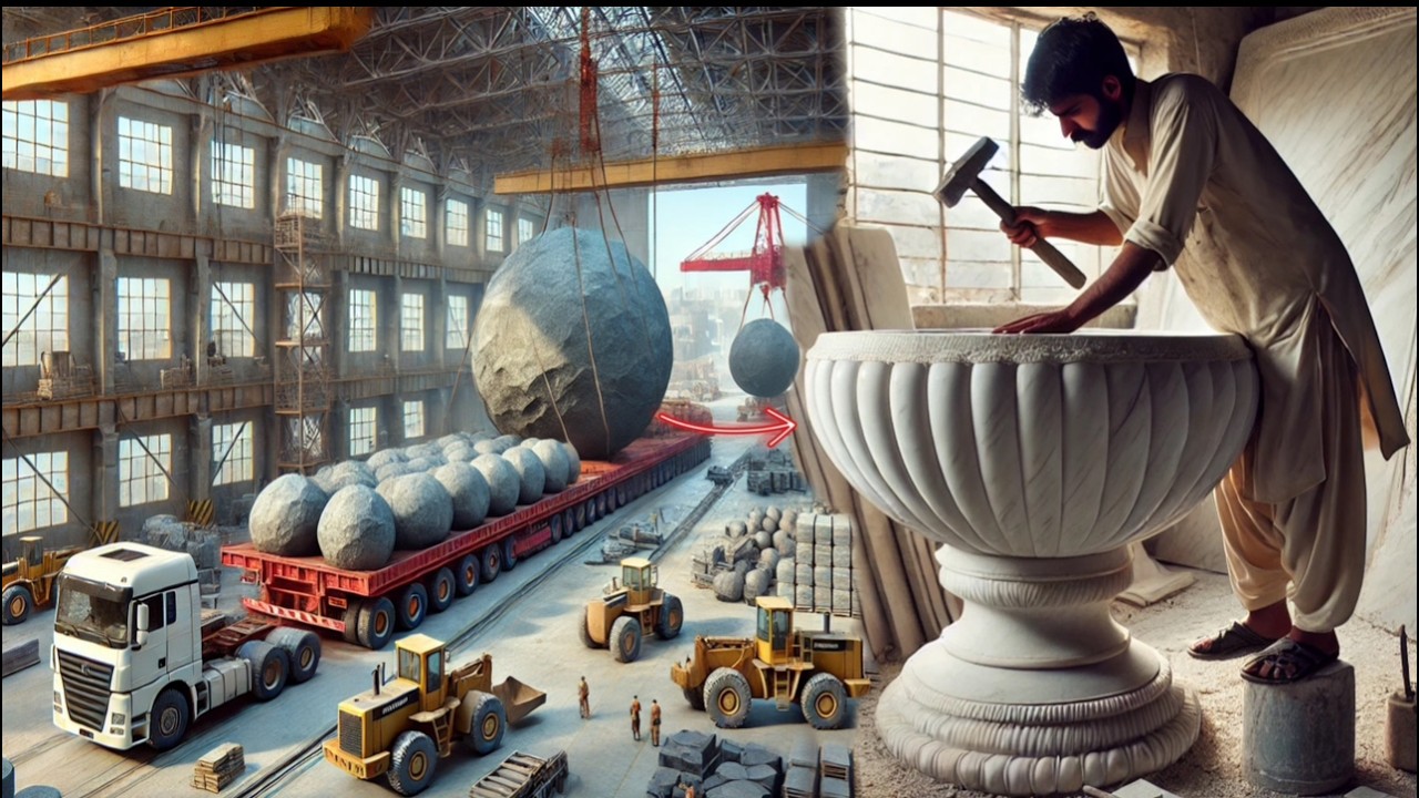 “Marble Mastery: From Raw Stone to Intricate Vase Craftsmanship”