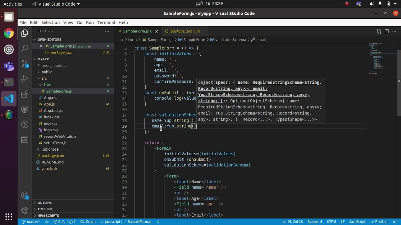 Form Field Validation Using Yup.