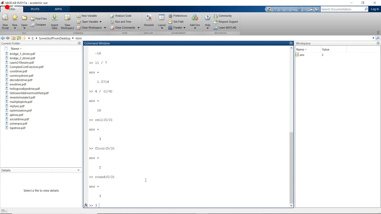Arithmetic Operations in MATLAB