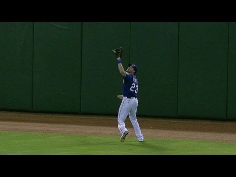 Gentry runs down a deep fly to center field
