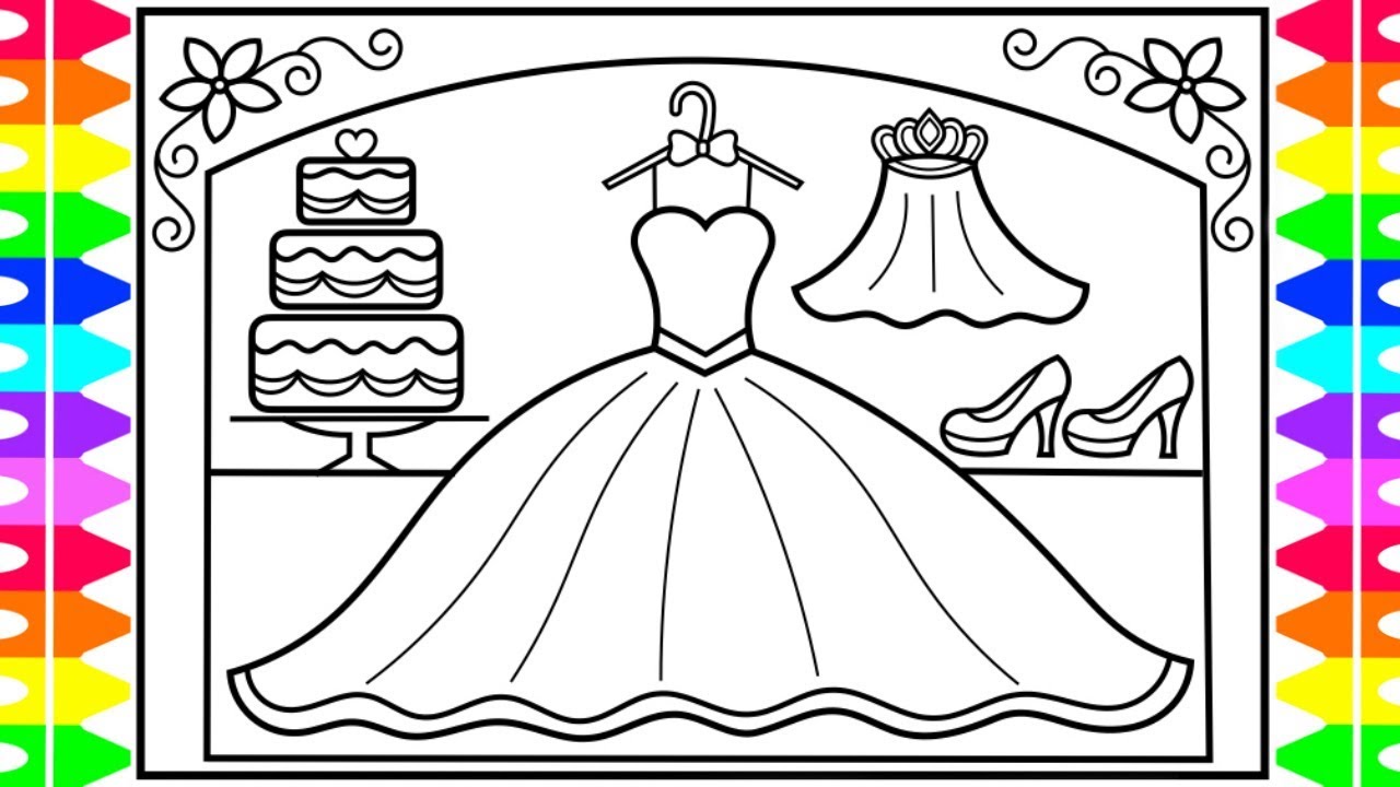 How to Draw a Wedding Dress for Kids 💖💙💛Wedding Dress Drawing  | Wedding Dress Coloring Pages