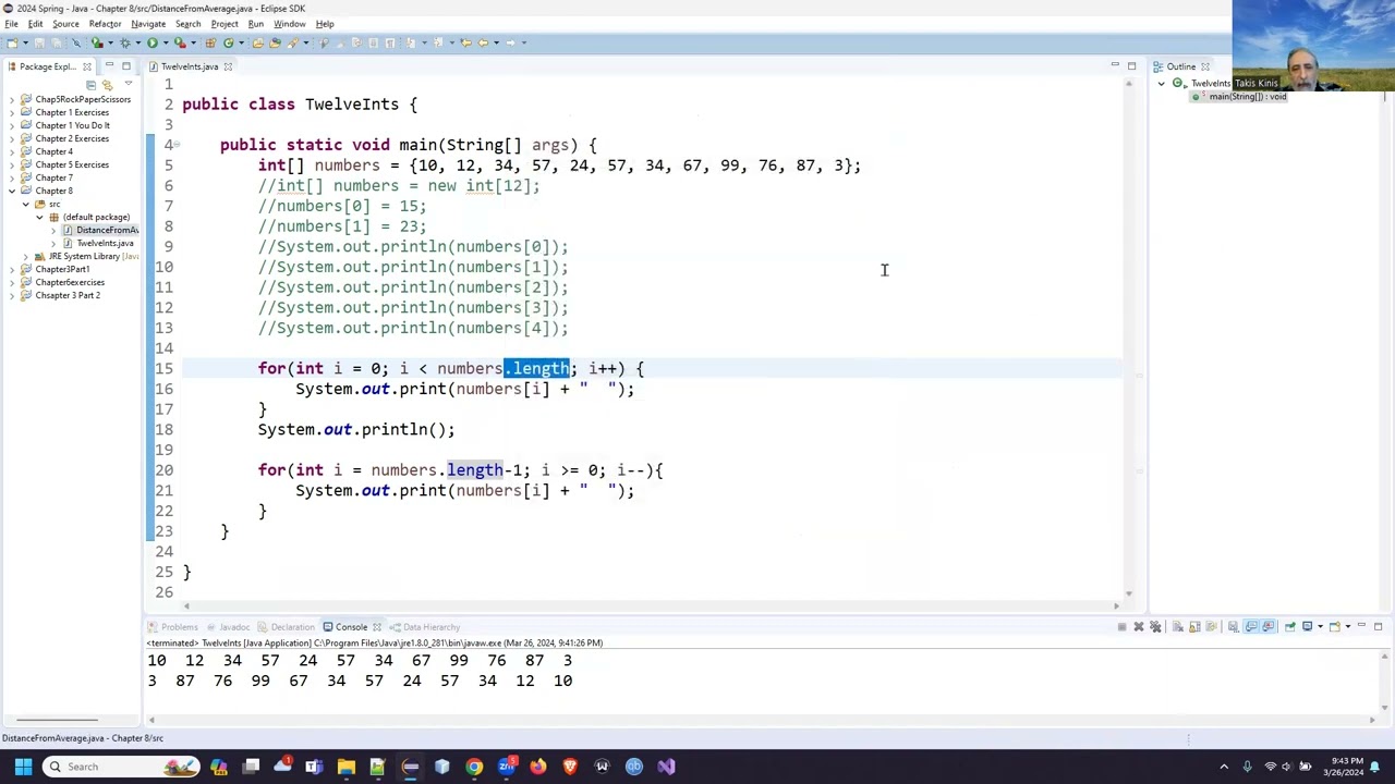 Java Programming 1 - Chapter 8 Exercises Part 1 - Arrays - Spring 2024