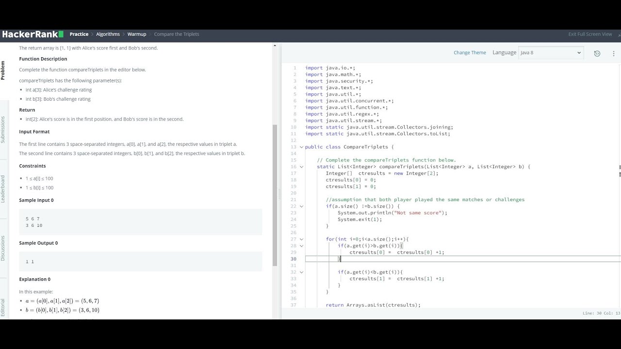 HackerRank - Compare the triplet