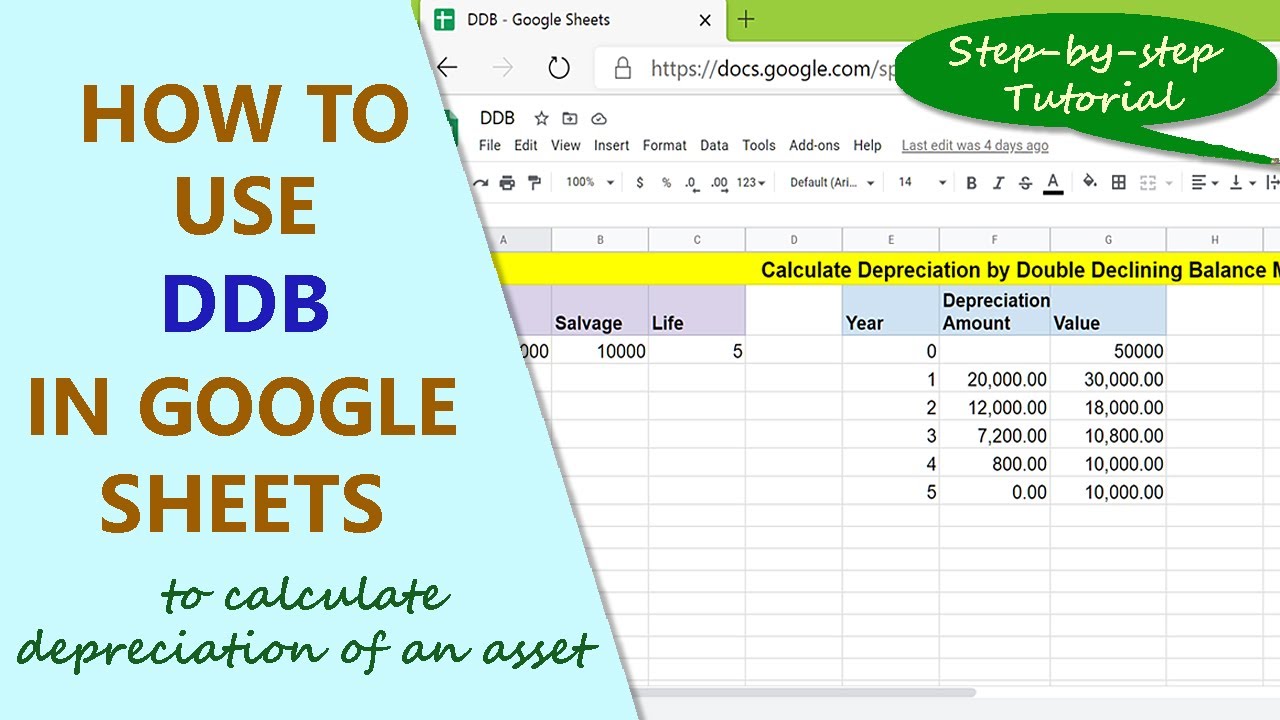 Google Sheets DDB Function | Calculate  Depreciation using Double-Declining Balance Method