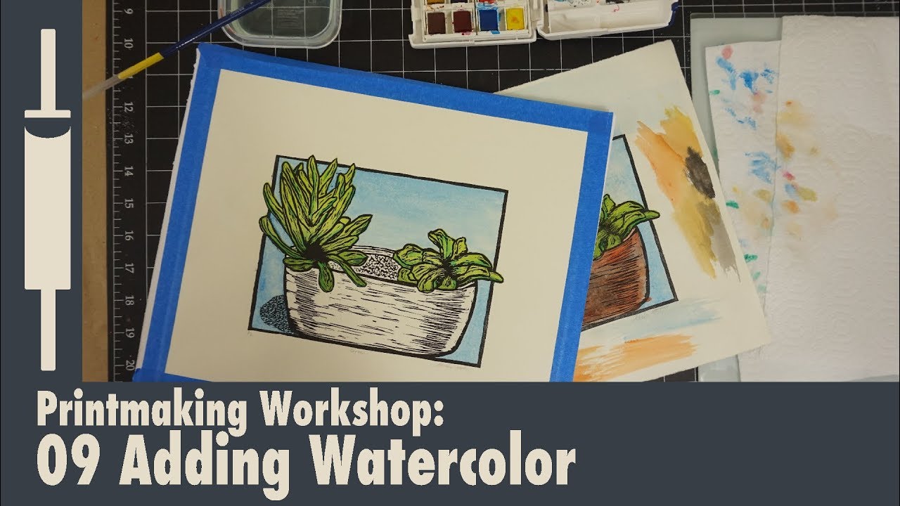 Linocut Printmaking Tutorial 09: Adding Watercolor