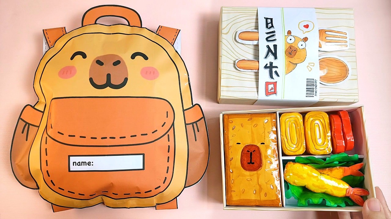 Kawaii Capybara School Blind Bag + Lunch Box 🍱 | Satisfying Paper Craft ASMR