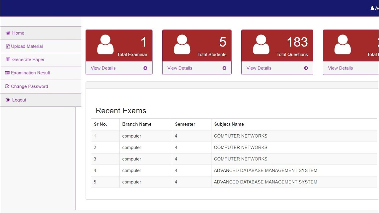 Simple Examination System source code in php mysql