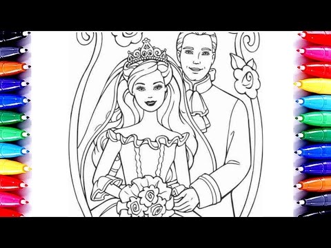 How to Paint Barbie and Ken Coloring Book Pages Sparkling Glitter Color Learn For Kids