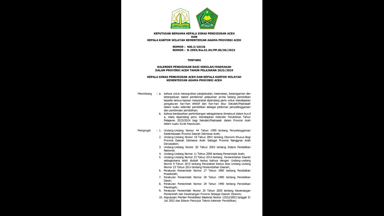 Kalender Pendidikan Provinsi Aceh Tahun Pelajaran 2023/2024