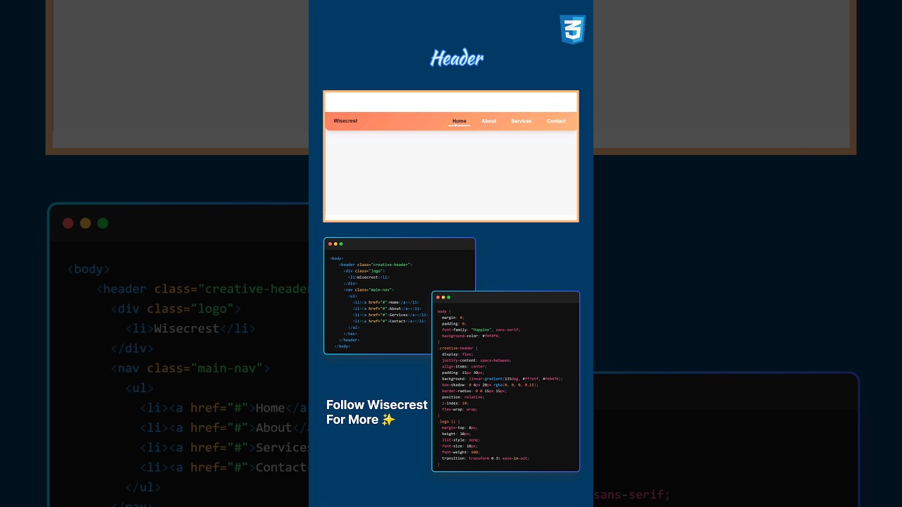 How to Create a Stunning Responsive Header with HTML & CSS in Minutes! #coding #programming
