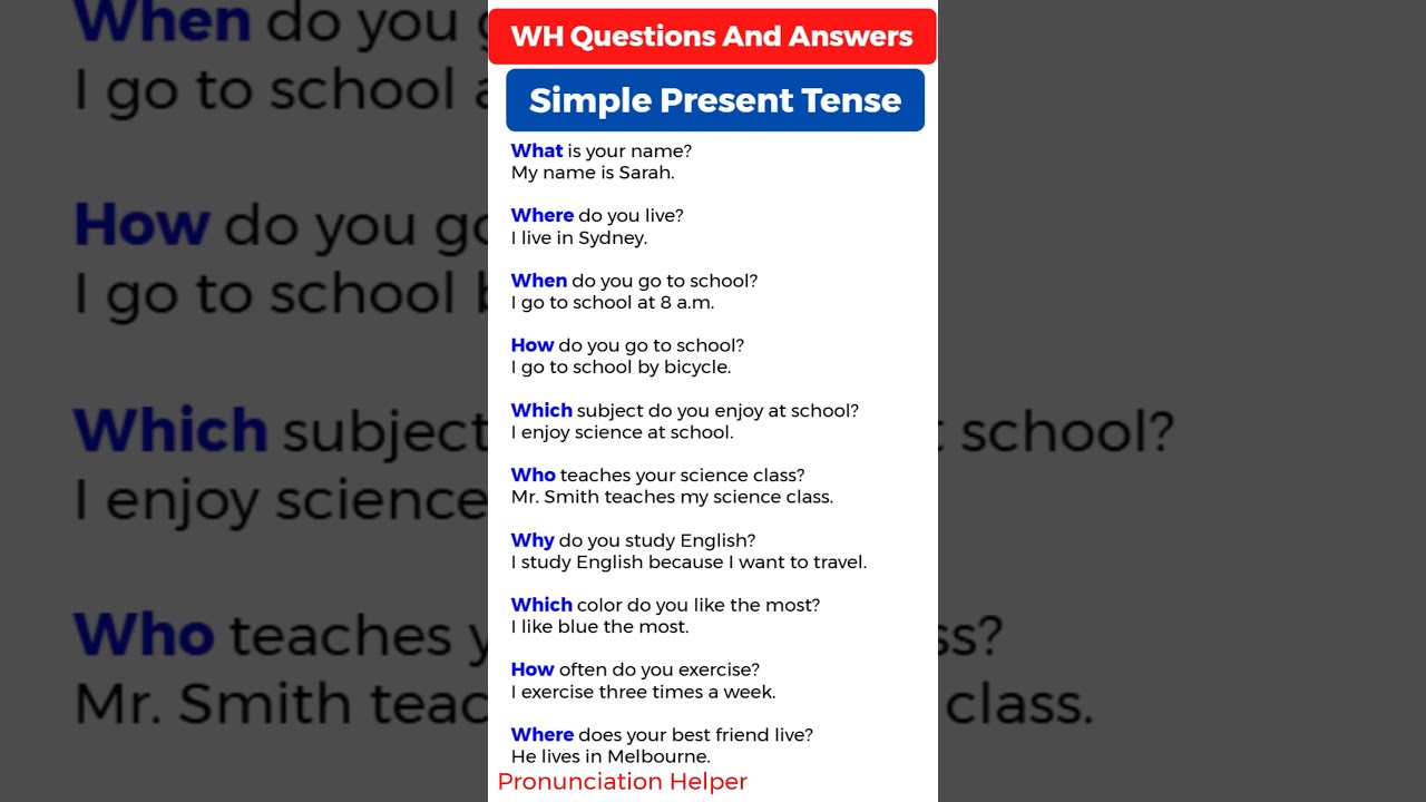 Simple Present Tense WH Questions And Answers