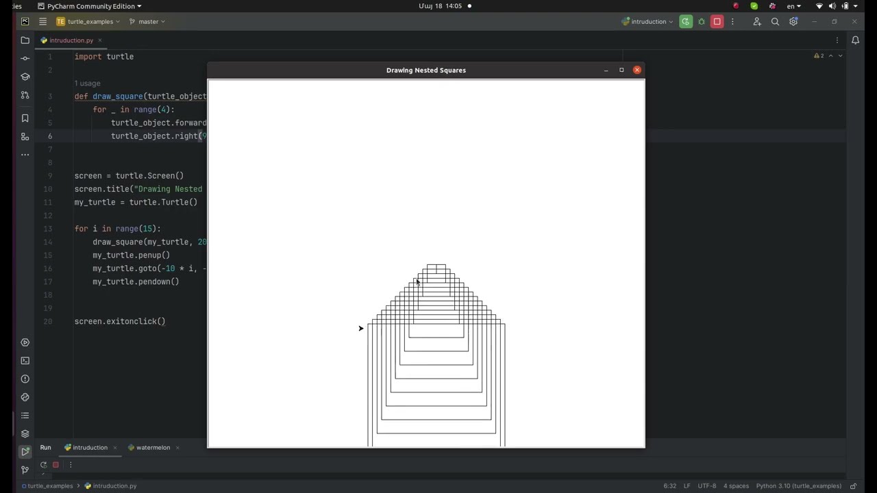 Lesson 6: Drawing Nested Squares with Python's Turtle Module