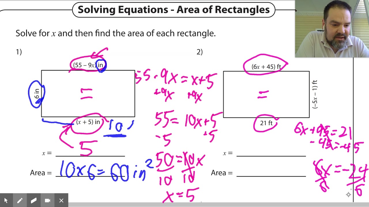 Solving Equations - Find the Area of Rectangles