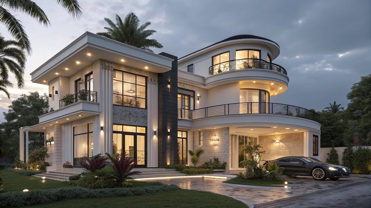 Luxury Modern Villa Swimming Pool | White & Charcoal Contemporary Design