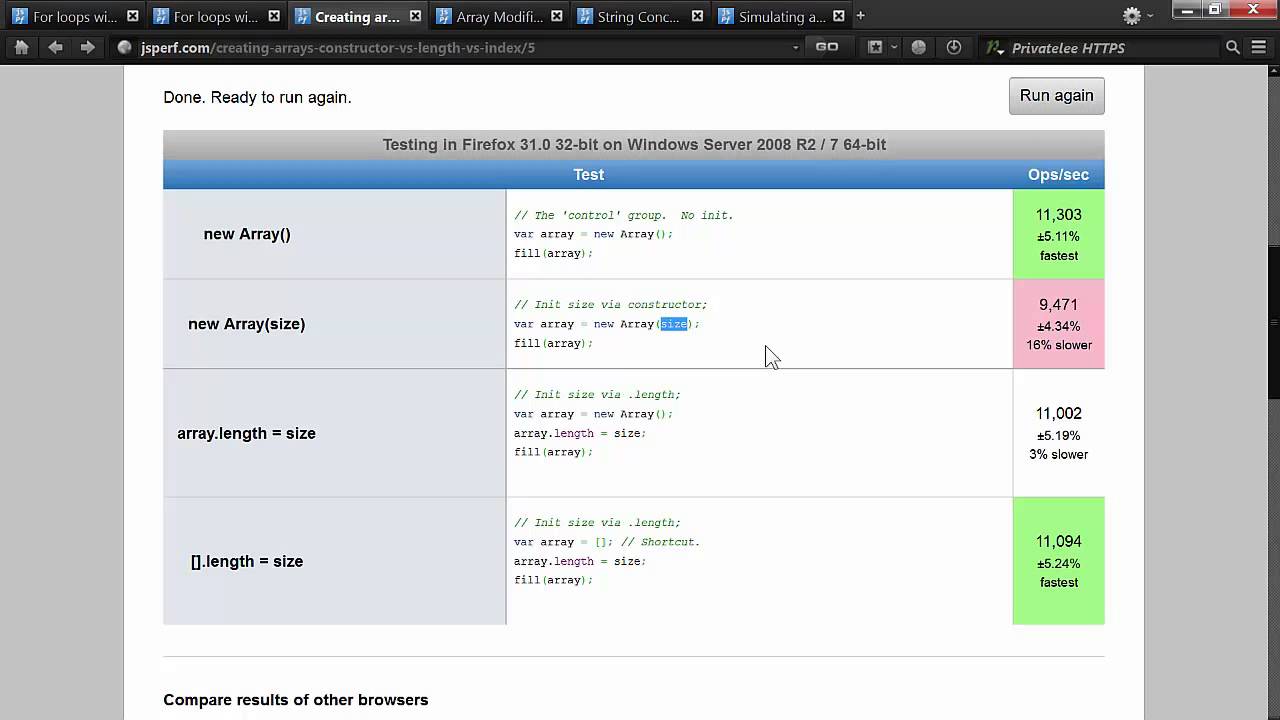 JavaScript Performance: Array Initialization & Modification