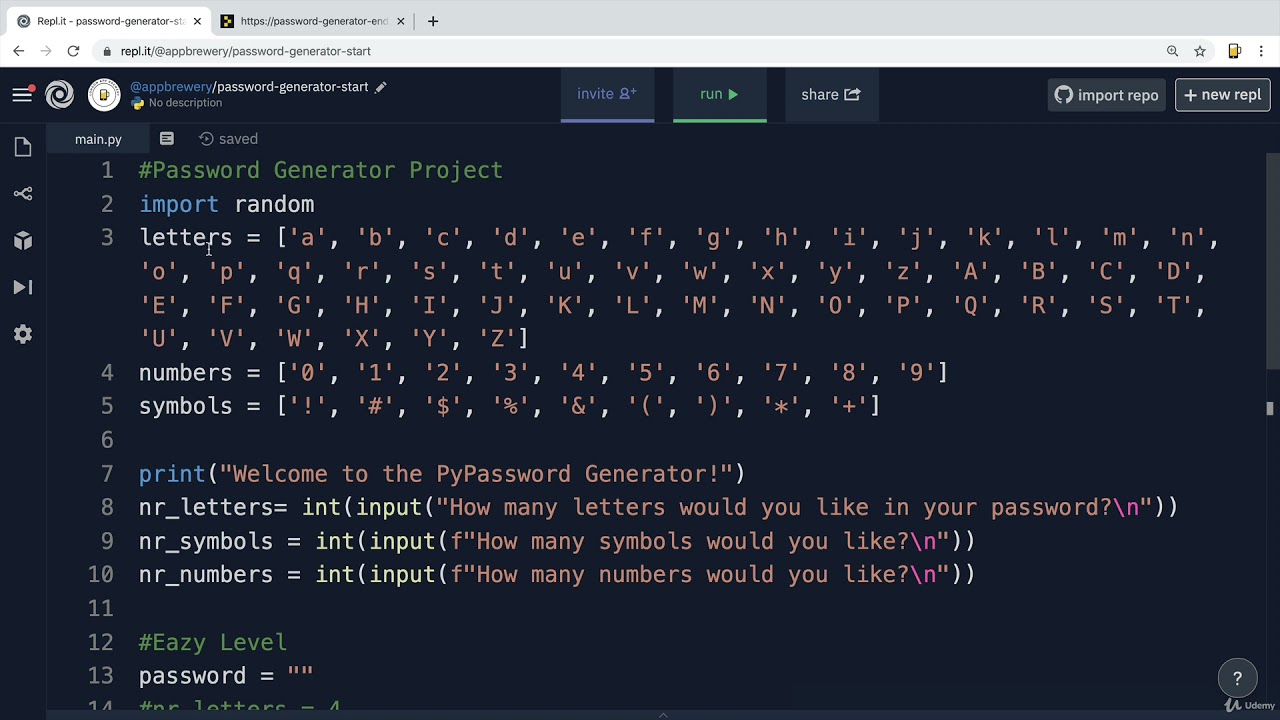 Project_Create a Password Generator | 100 Days of Code: The Complete Python Pro Bootcamp